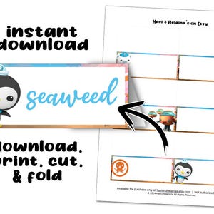 Octonauts Birthday Party Food Label Table Tents Digital File Instant ...