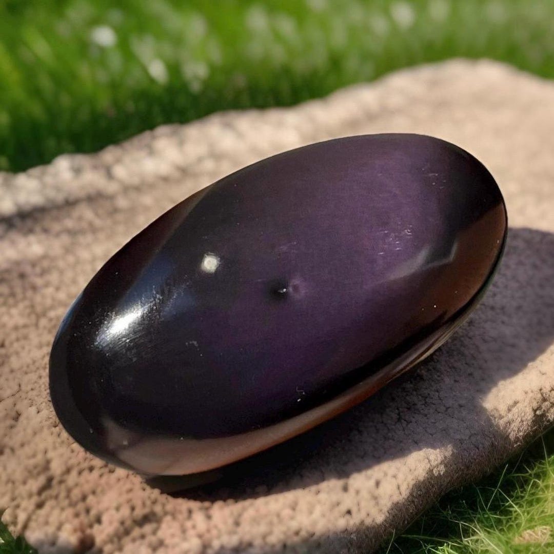 Purple Obsidian Palmstone, Polished Crystal Pocket Rock, Black Obsidian ...