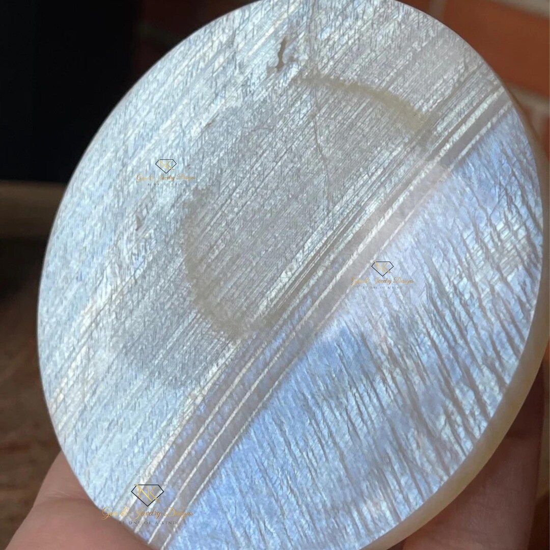 Moonstone XXL Round Slab With Blue Silver Flash, High Quality White ...