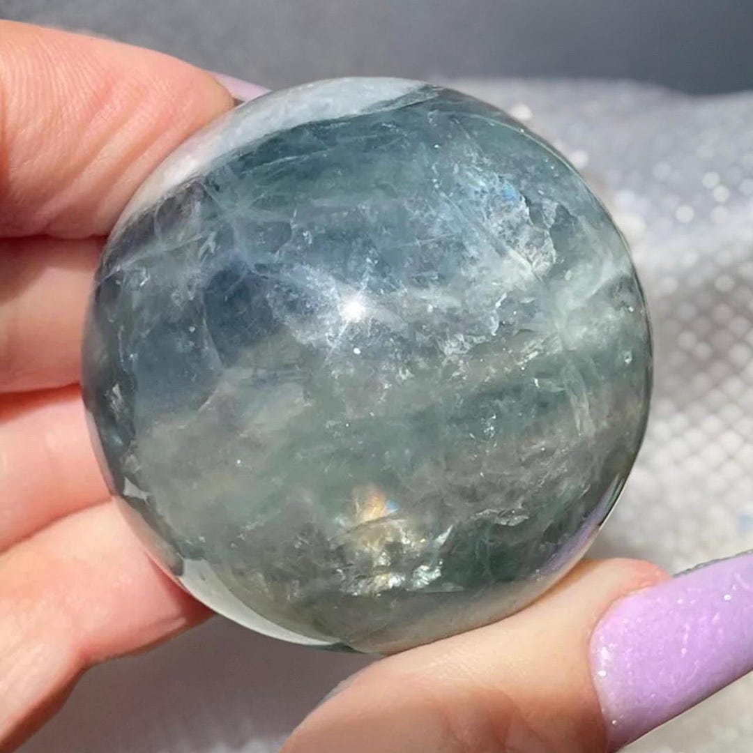 Blue Mica Fluorite Sphere, Unique Sea Green & Blue Fluorite, Polished ...