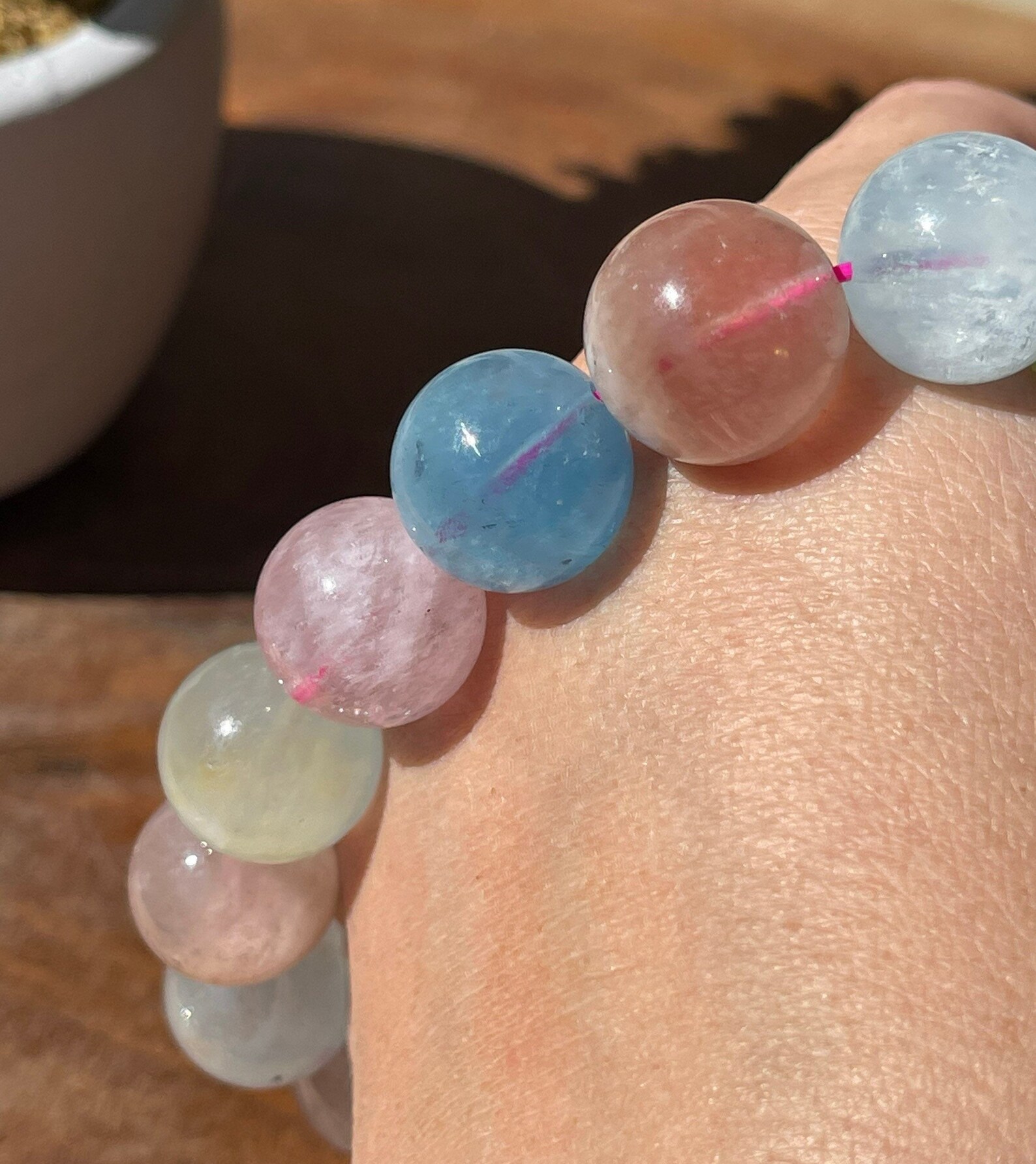 Morganite XXL Bead Bracelet Big Natural Beryl 17 Mm Sphere Bracelet AAA ...