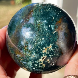 Moss Agate Sphere With Druzy XL Crystal Spheres Blue Moss Agate Agate Sphere AAA Grade Crystals ...