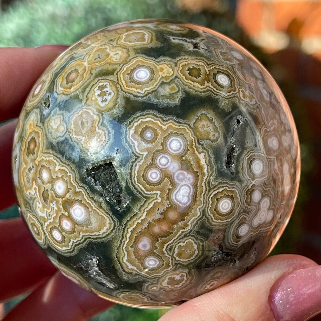 7th Vein Ocean Jasper Sphere With Pink Bubbles and Green Quartz, Druzy ...