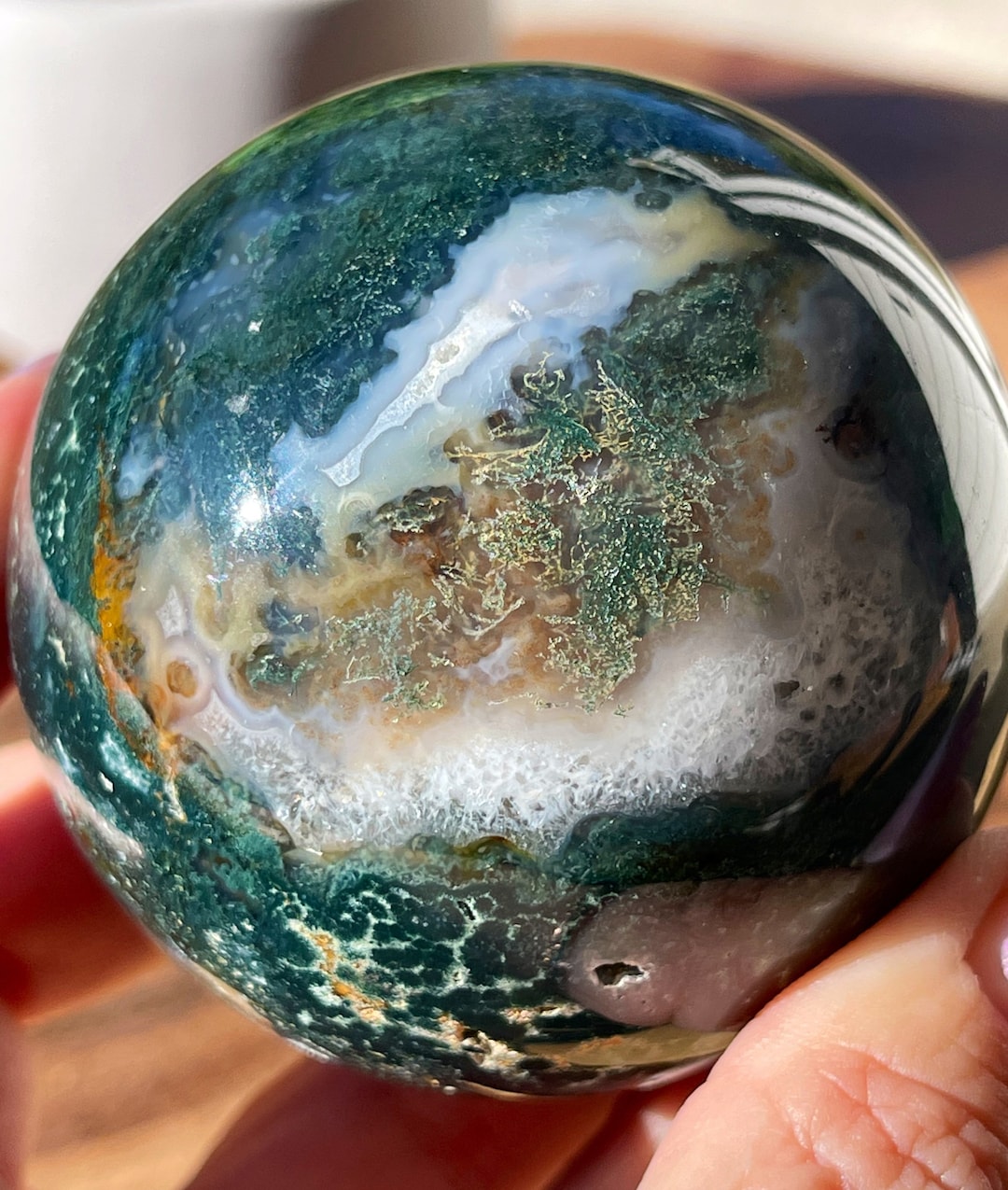 Moss Agate Sphere With Druzy XL Crystal Spheres Blue Moss Agate Agate ...