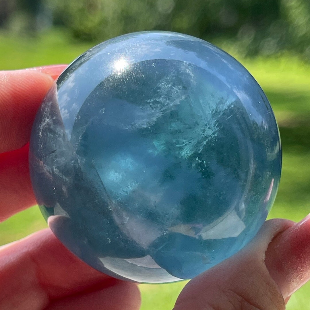 Blue Fluorite Sphere , Rainbow Ocean Green, Deep Blue Fluorite Color ...