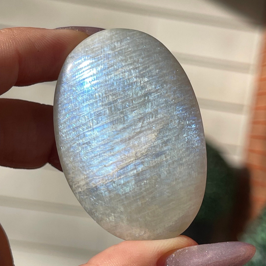 Sage Green Moonstone Palmstone BLUE Flash, High Quality Silky Moonstone ...