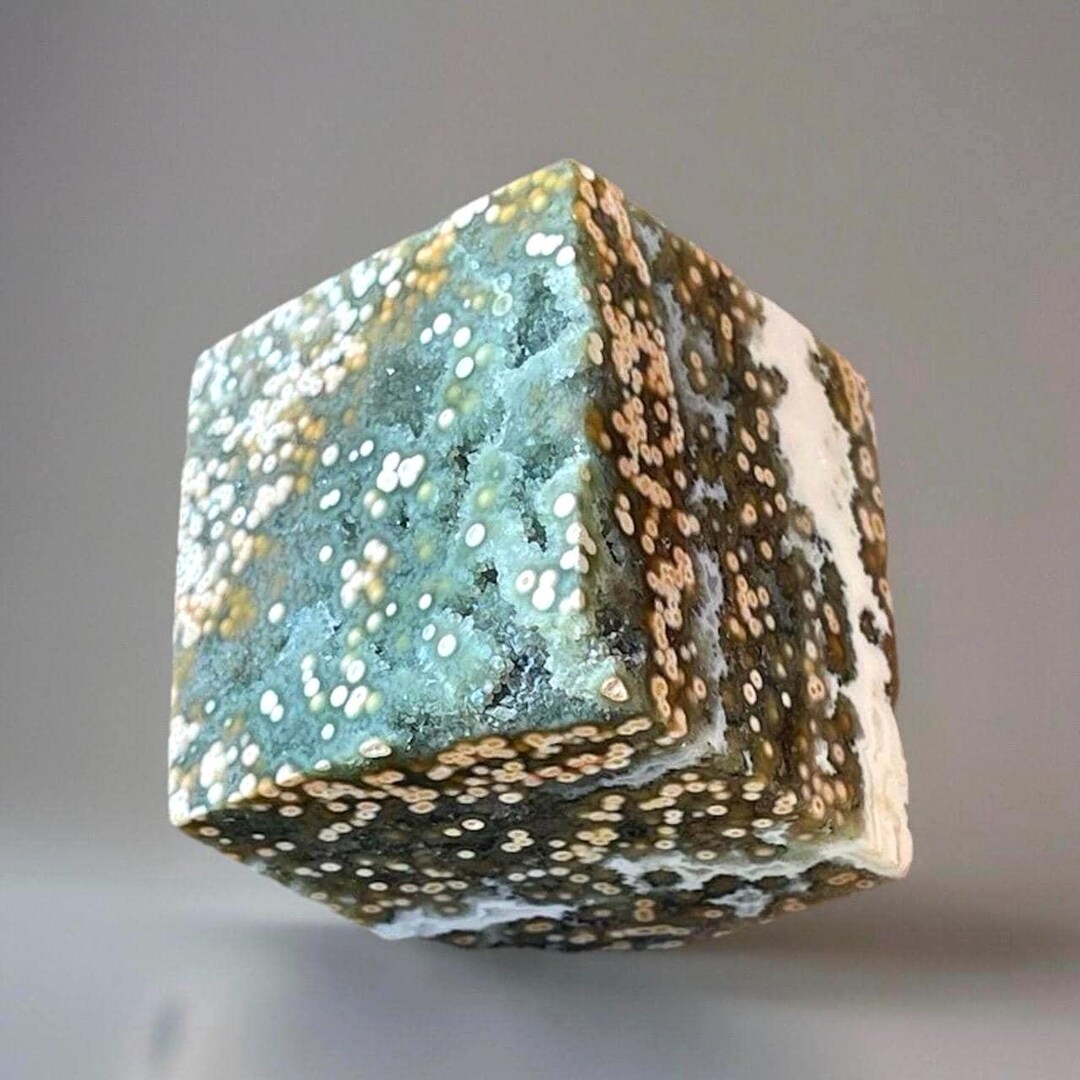 Orbicular Ocean Jasper Cube - Natural Floating Druzy Specimen Carving ...
