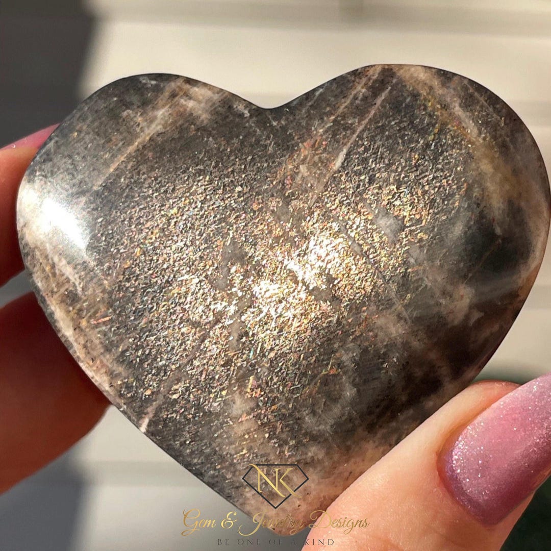 Lattice Black Sunstone Heart With Gold Confetti - Etsy