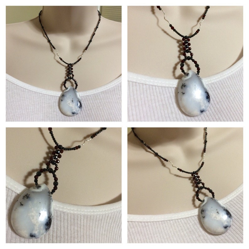 Sterling Silver DENDRITE OPAL Red Garnet Hematite Choker | Etsy