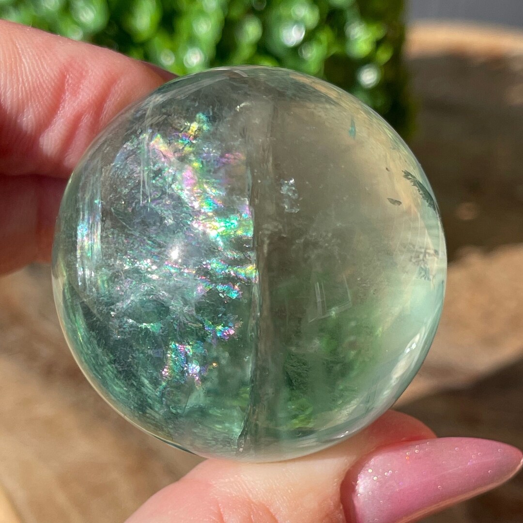 Green Fluorite Sphere Full of Rainbows , Fluorite Dendritic Sphere ...