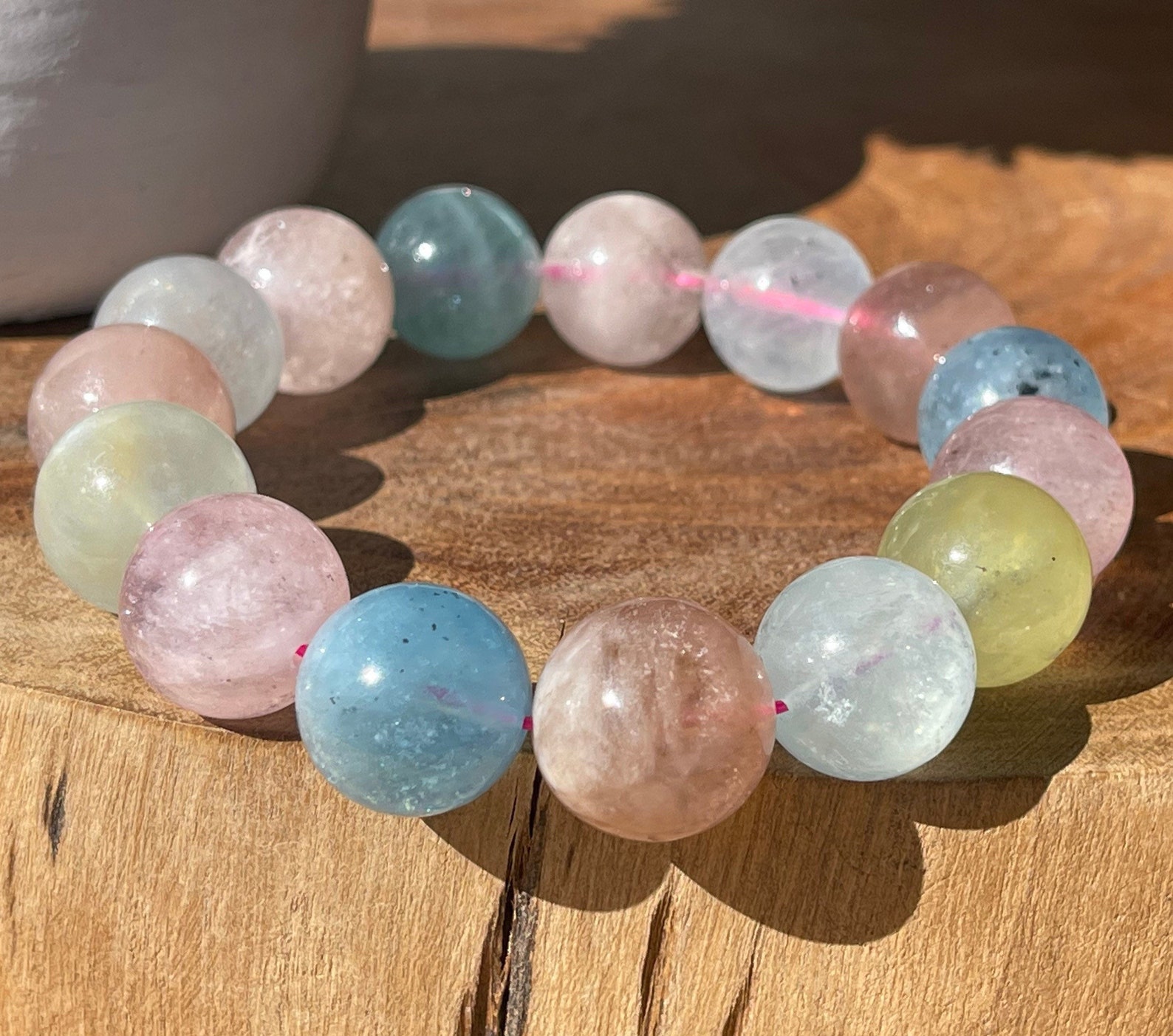 Morganite XXL Bead Bracelet Big Natural Beryl 17 Mm Sphere Bracelet AAA ...