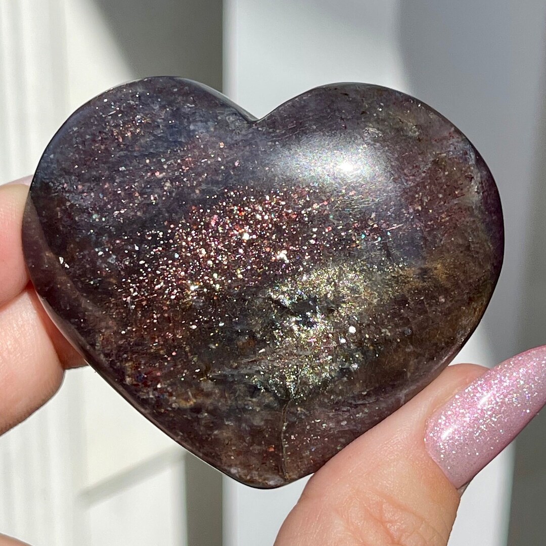 Iolite Sunstone Big Heart With Cats Eye Flash and Confetti, AAA Iolite ...