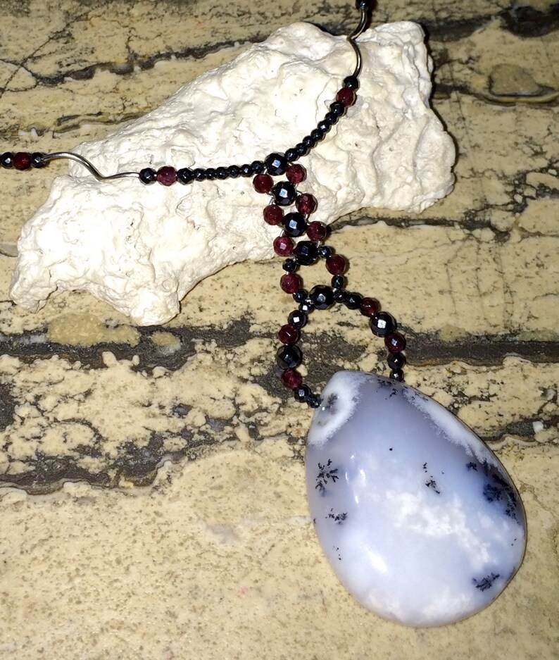 Sterling Silver DENDRITE OPAL Red Garnet Hematite Choker | Etsy