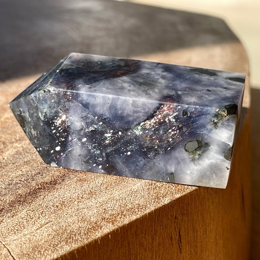 Iolite Tower With Lattice Confetti and Hematite , Rare Find Cordierite ...