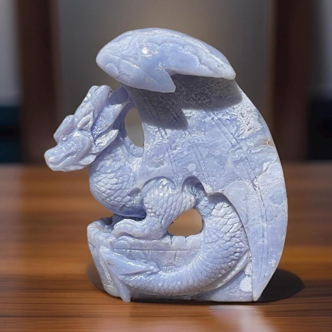 Blue Lace Agate HUGE Hand Carved Dragon Collector’s Edition, Natural ...