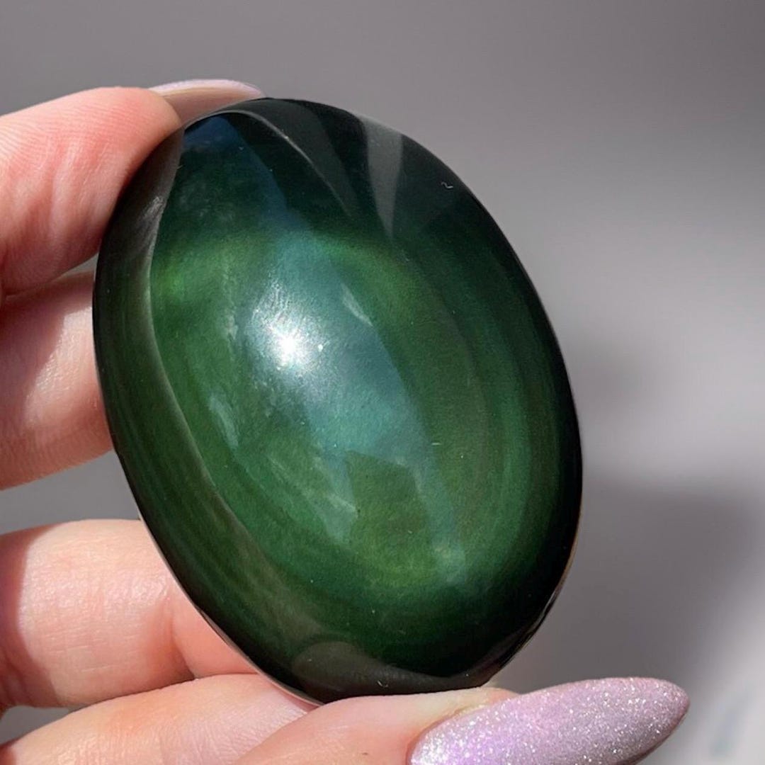 Emerald Green Velvet Obsidian Palmstone • Crystal Travel Rock Freeform ...