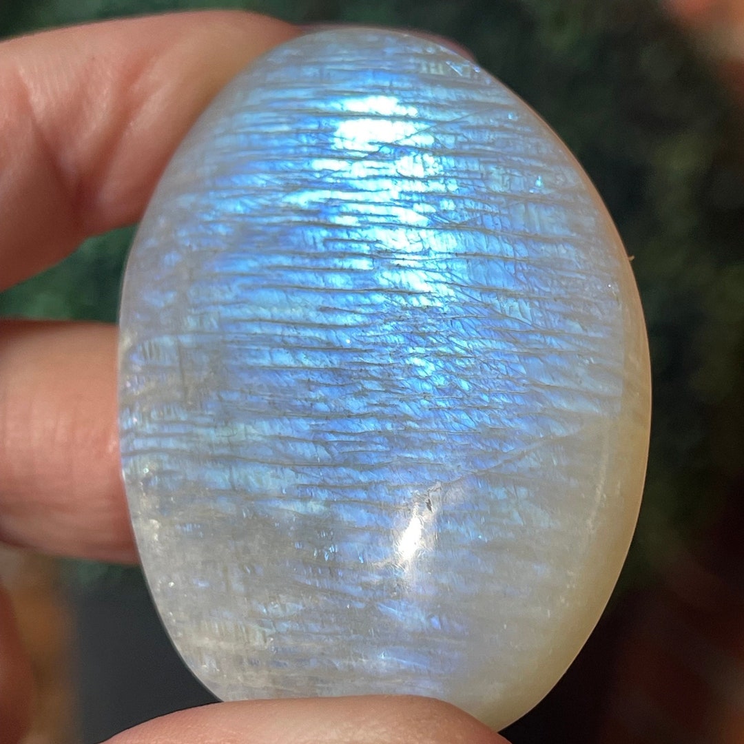 Green Moonstone Palm Stone With Incredible BLUE Flash, High Quality ...