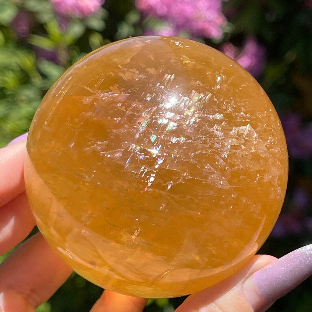 Optical Honey Calcite Big Sphere Cats Eye Flash Asterism and Rainbows ...