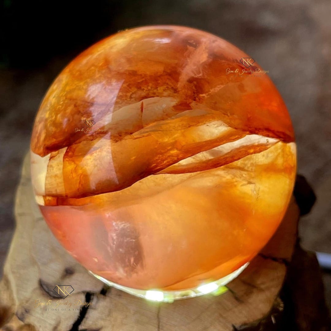 Fire Quartz HQ Sphere With Dark Red Colors and White Snowflake Garden ...