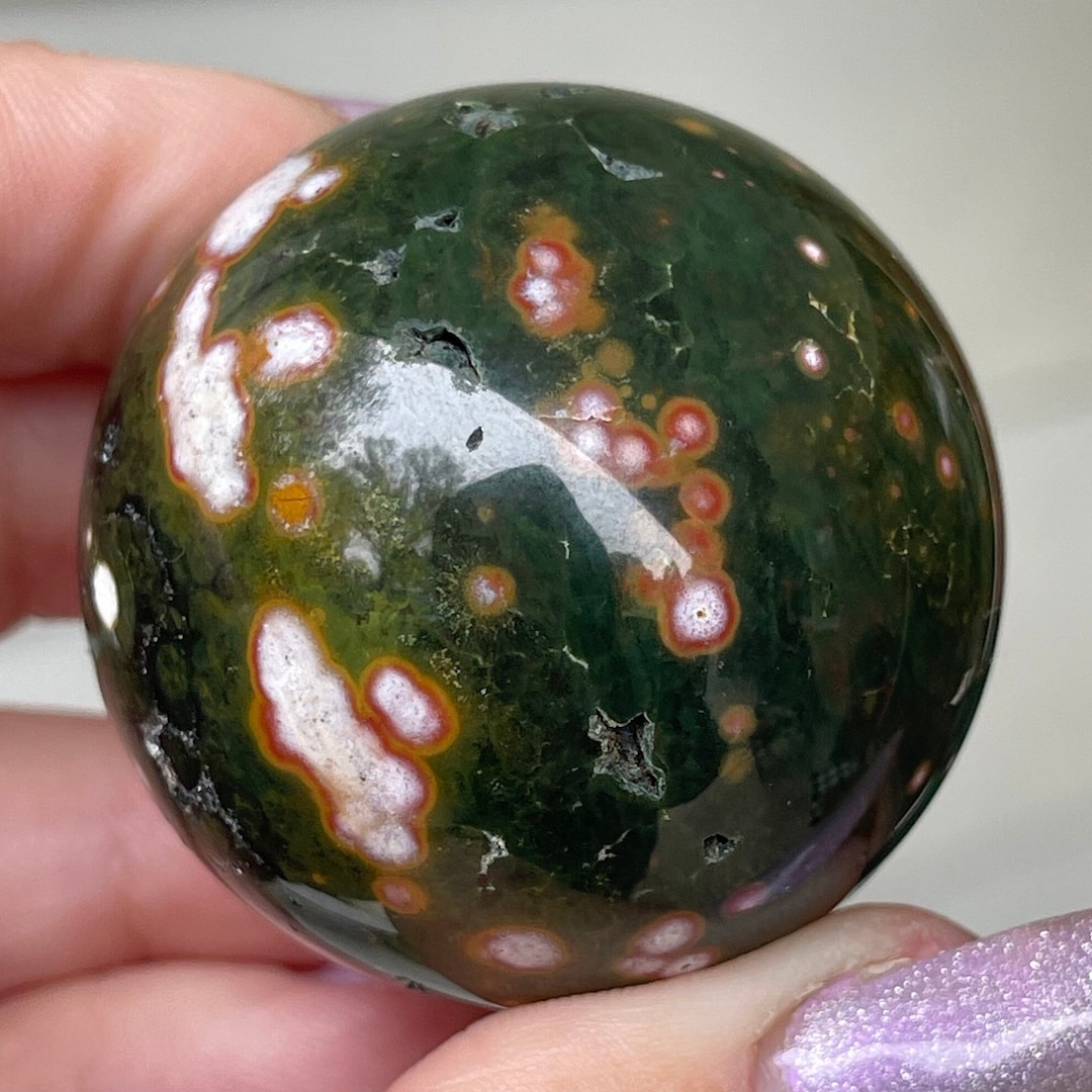 7th Vein Colorful Ocean Jasper Sphere With Pink Orbs in Green Quartz ...