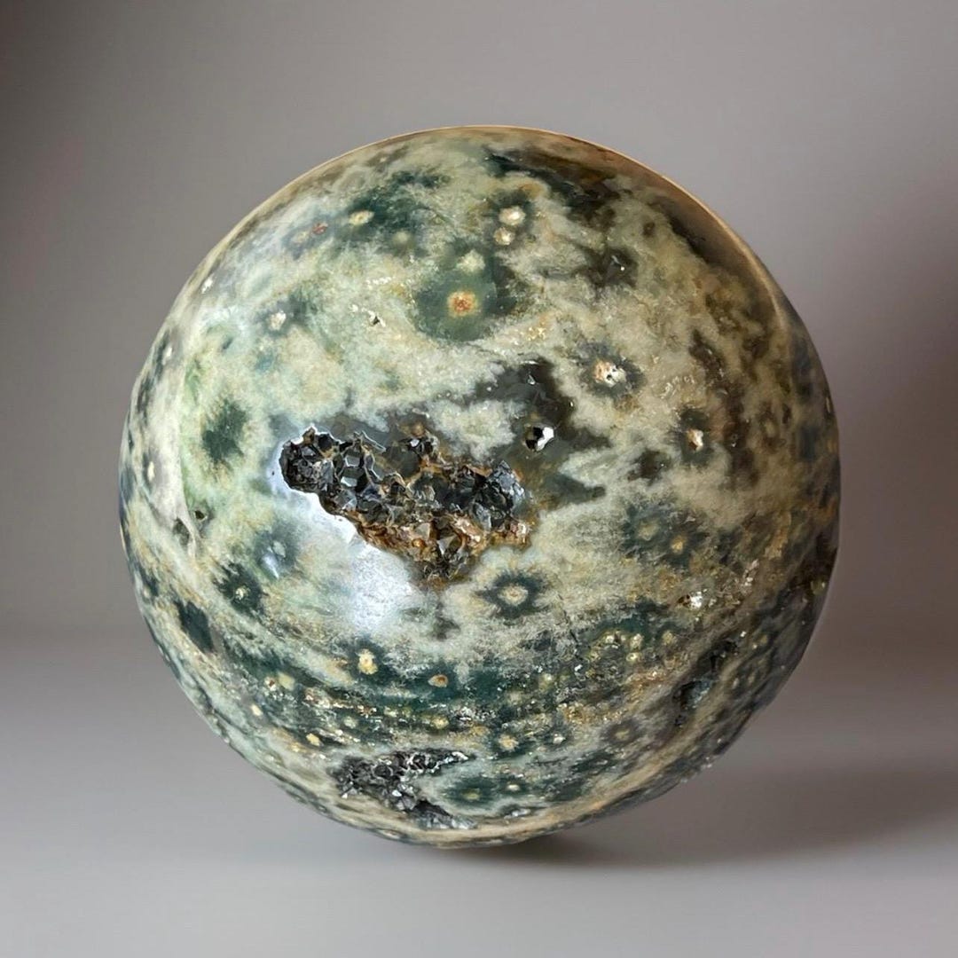 7th Vein Ocean Jasper Sphere With Black Morion Quartz, Orb Flower ...