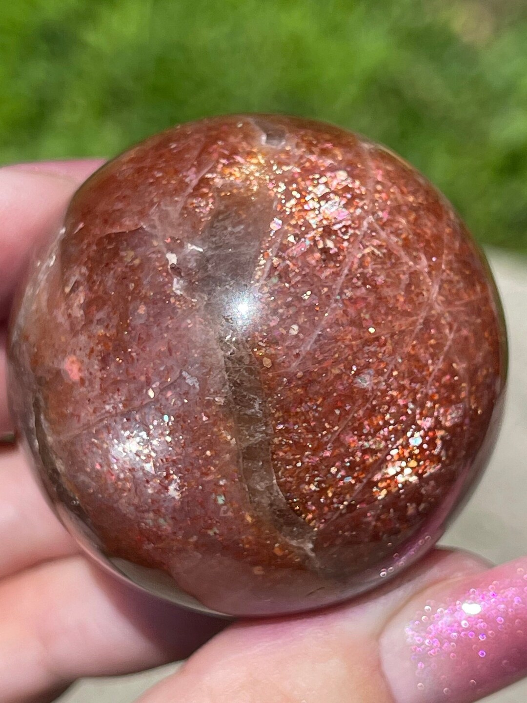 Arusha Sunstone Sphere With Pink Silver Flash, Unique Crystal Gifts ...