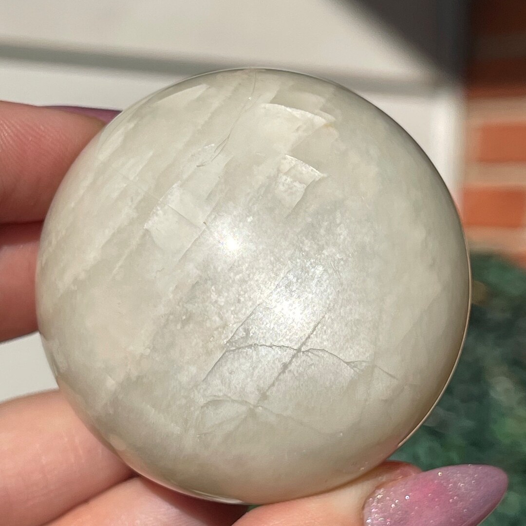 Green Silky Moonstone High Quality Sphere With Silver Flash and Confetti, Sage Green Moonstone ...