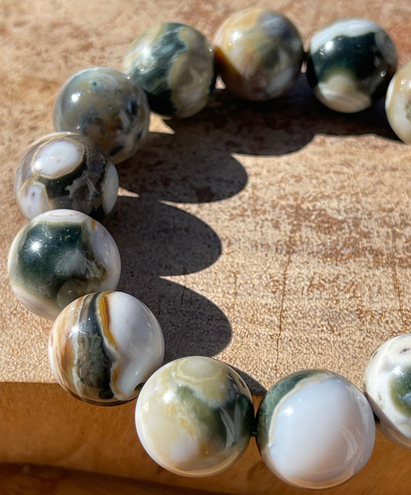 8th Vein Ocean Jasper Bracelet Big Beads, Orbicular Ocean Jasper Old ...