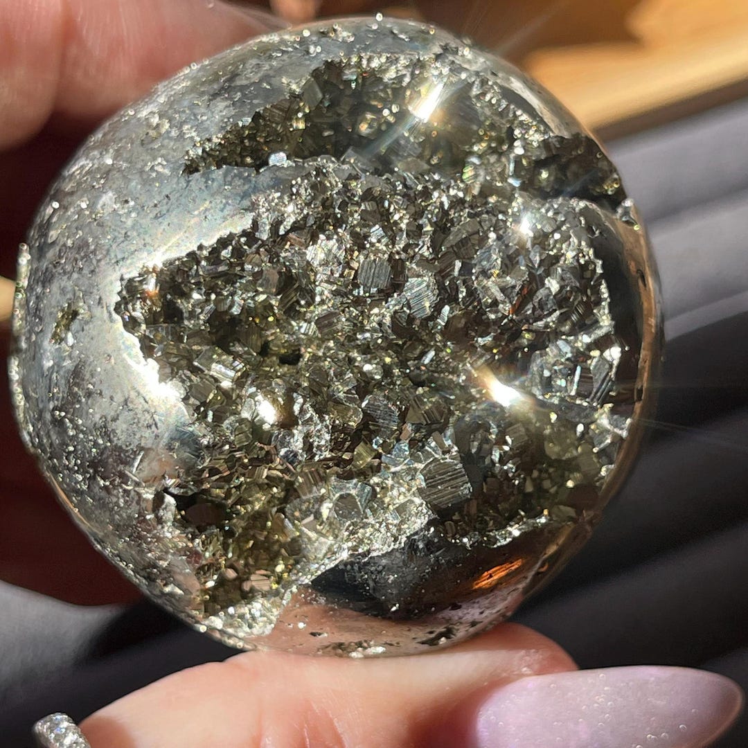 Pyrite Cube Cluster Sphere, HQ Sparkly Golden Polished Pyrite Carved ...