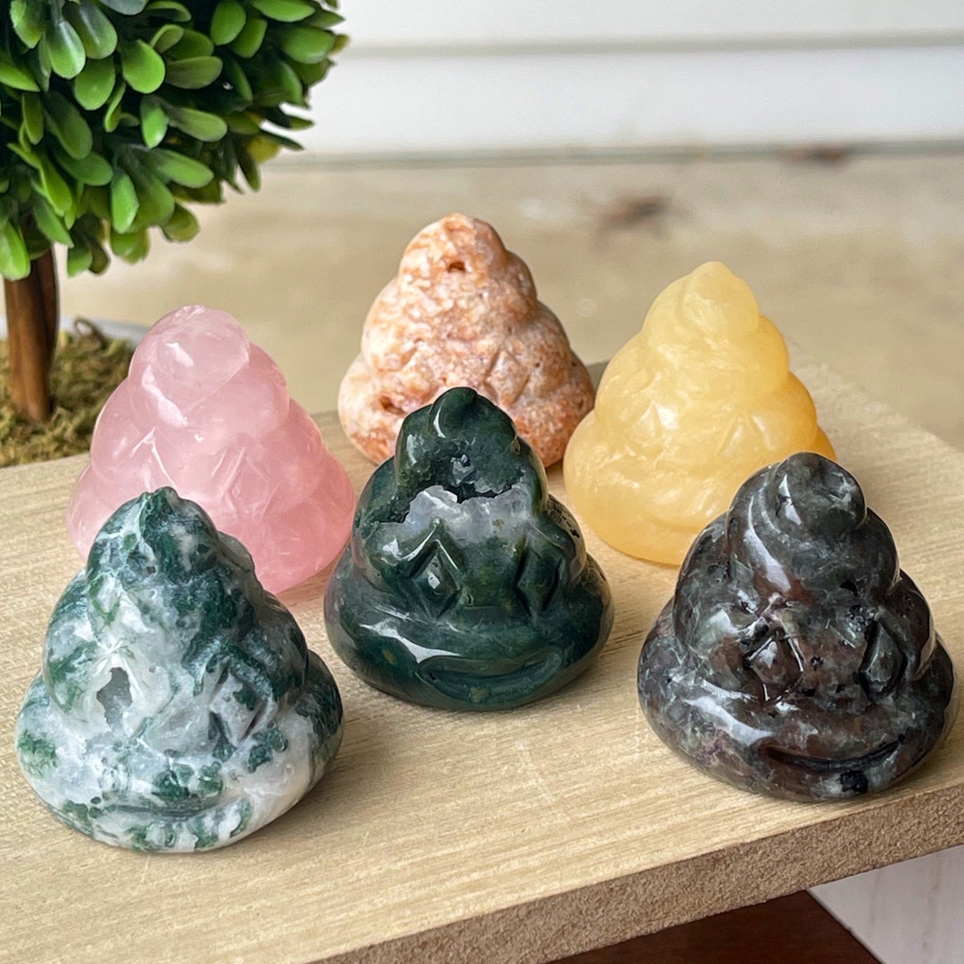 Crystal Poop Carvings calcite, Rose Quartz , Moss Agate, Yooperlite ...