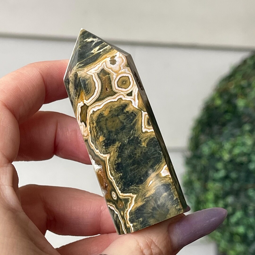 Ocean Jasper Howlite Tower, Flower Jasper - White Howlite Crystal Grid ...