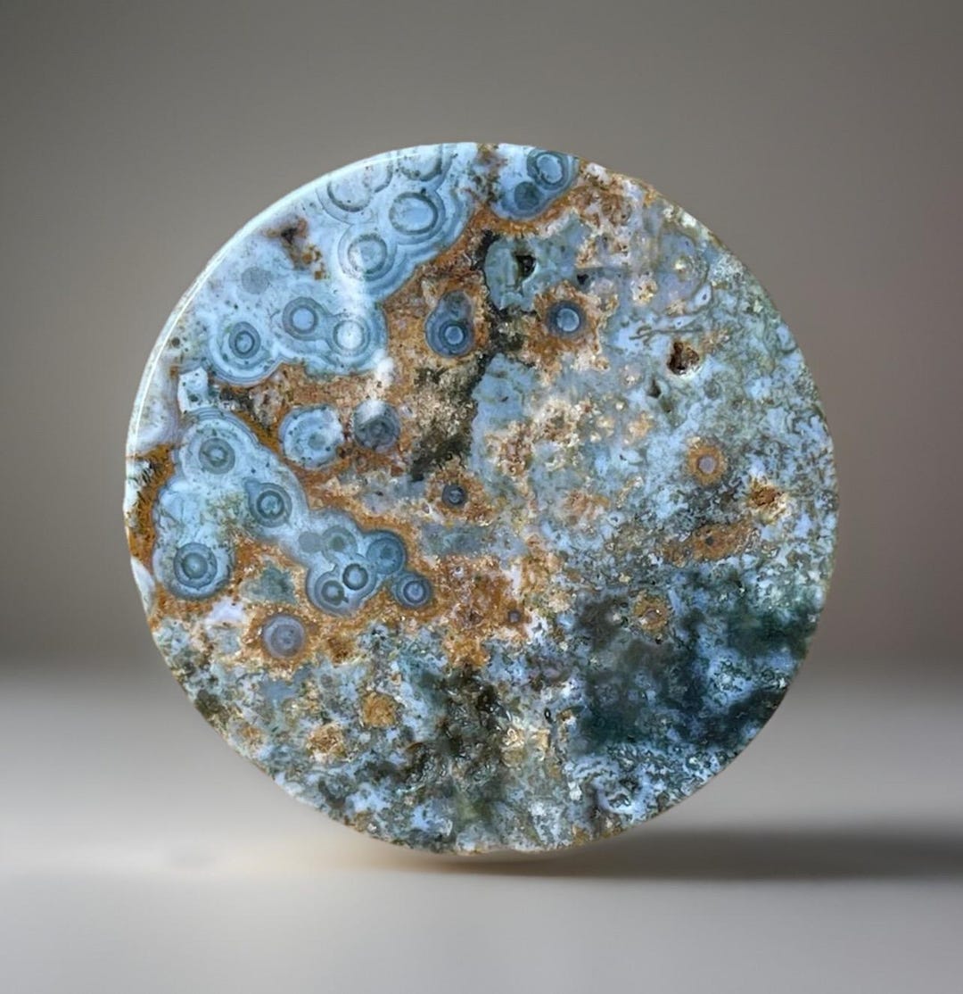 Blue Ocean Jasper Round Disk, Natural Bubble Jasper 8th Vein, Polished ...