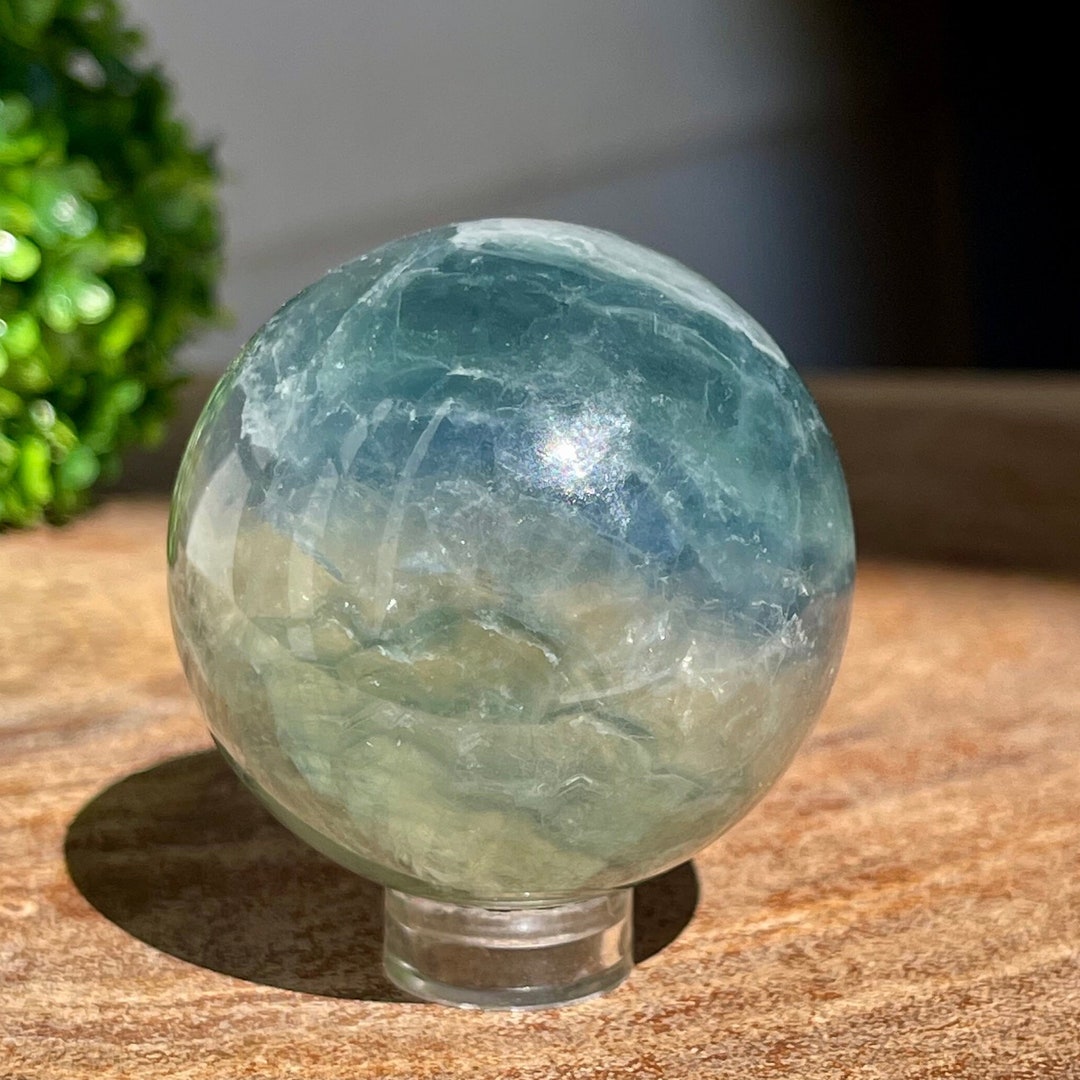 Aqua Blue Mica Fluorite Sphere, AAA Metaphysical Crystals, Rainbow Mica ...