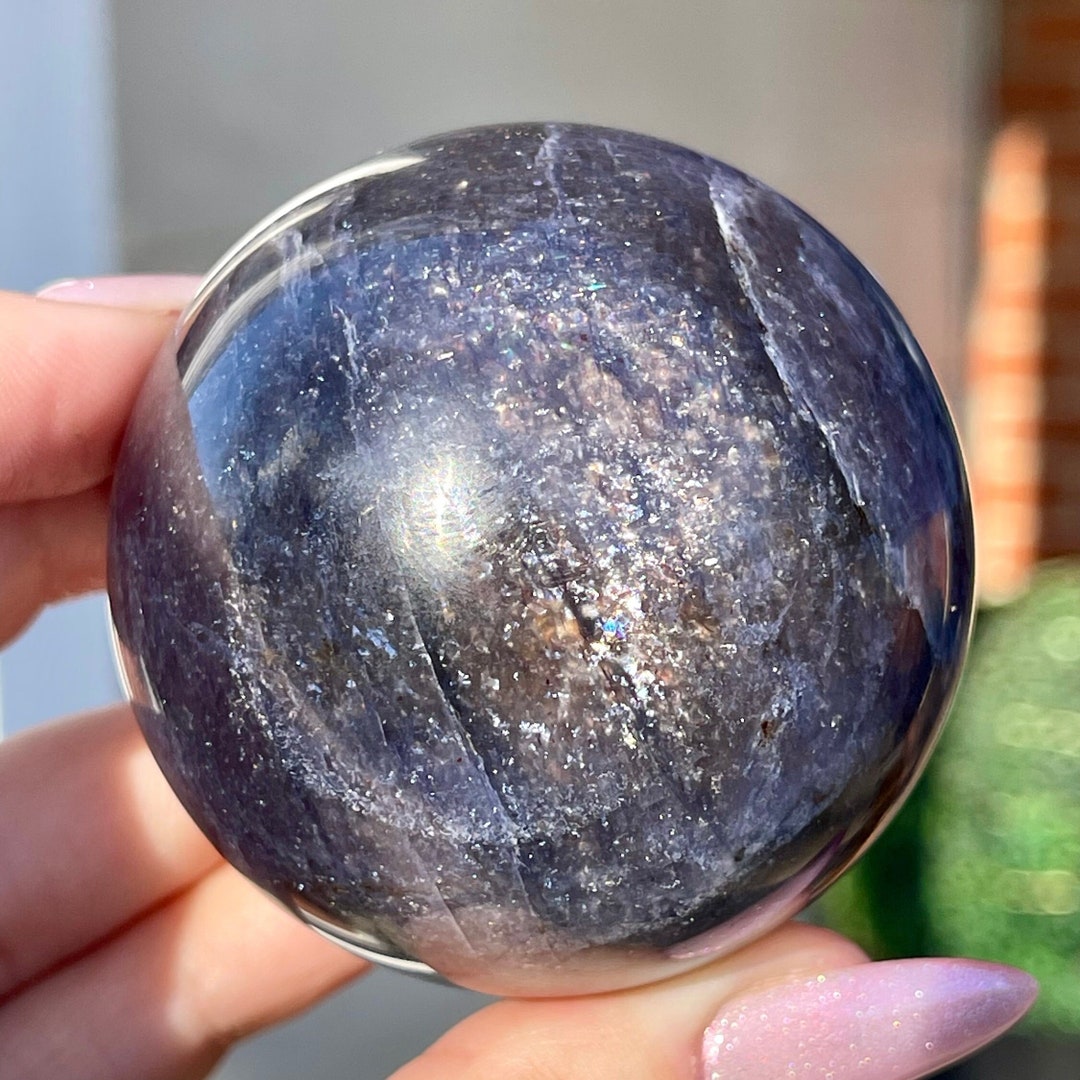 Iolite Sunstone Big Sphere With Cats Eye Flash and Confetti, AAA Iolite ...