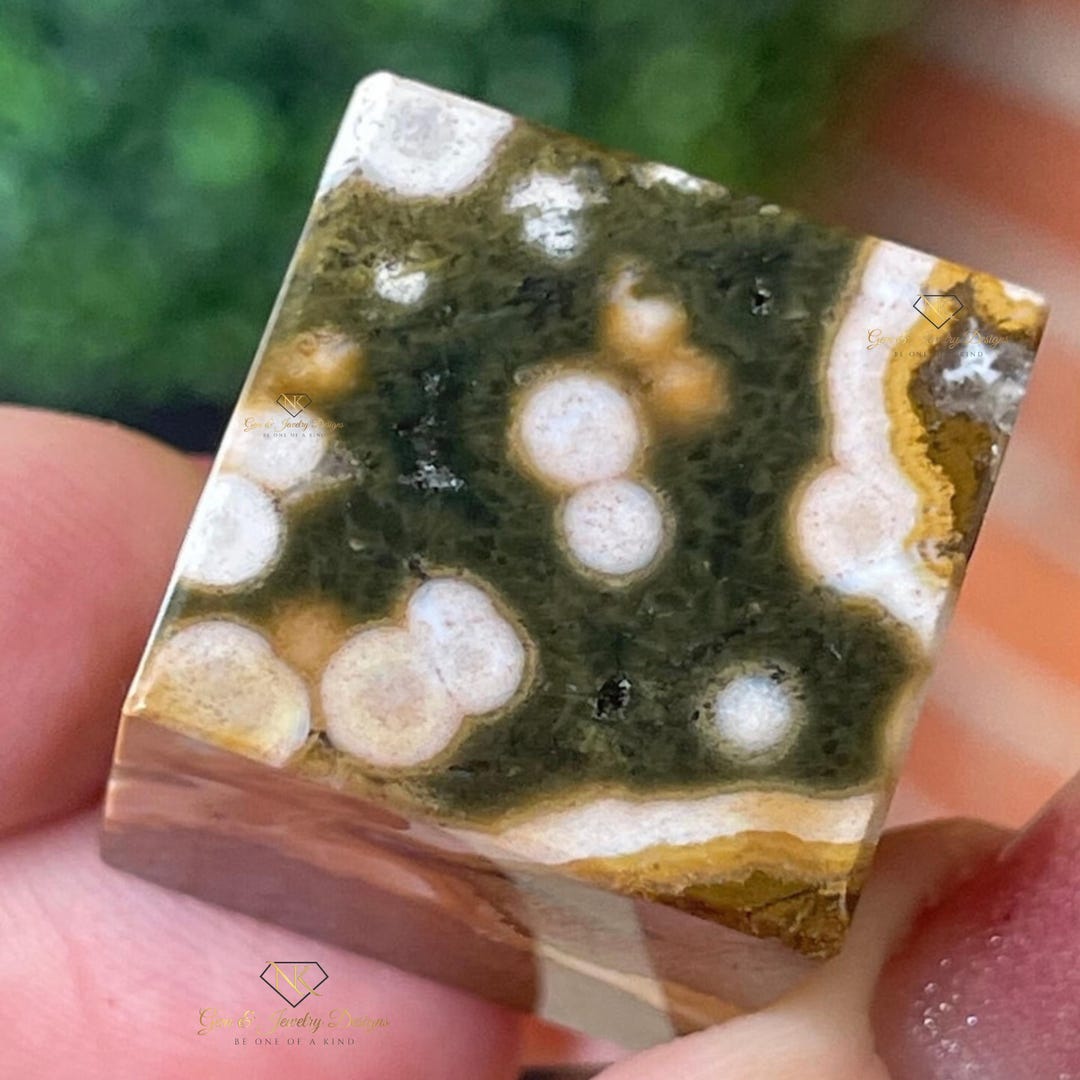 Pink Orbicular Ocean Jasper Cube With Green Flowers AAA Grade , 7th ...
