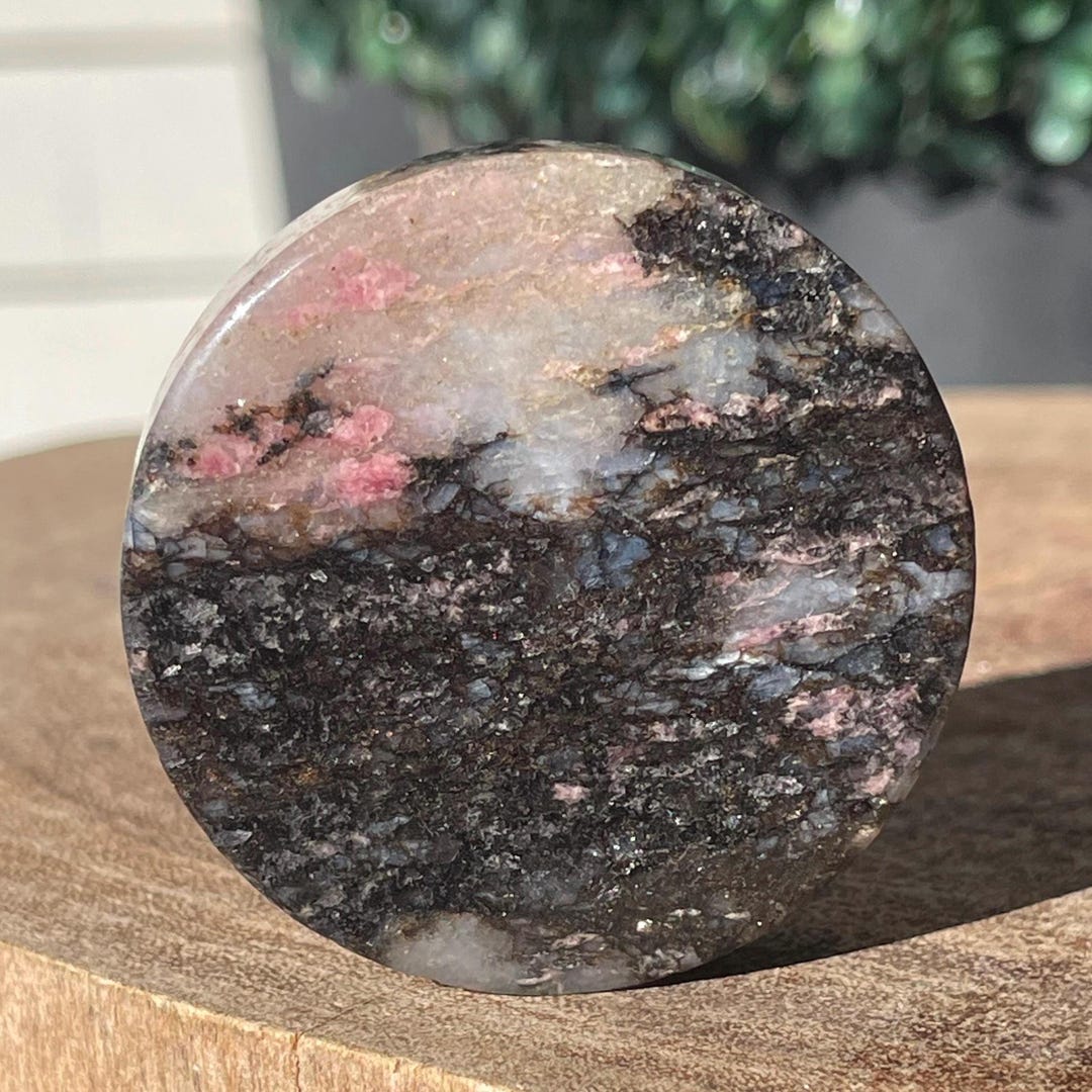 Natural Rhodonite in Quartz Matrix Polished Disk Stone, Pink Manganese ...