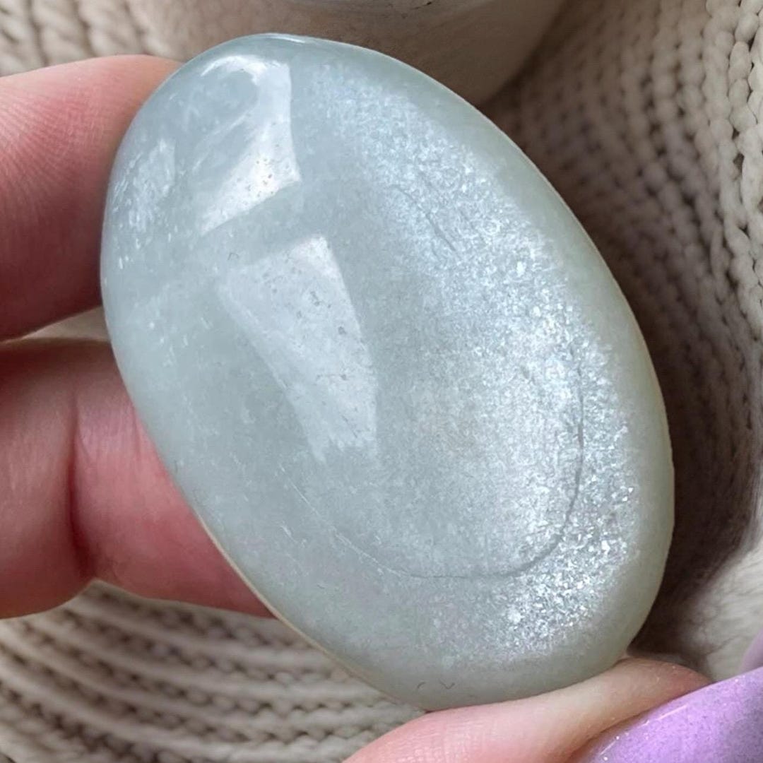 Sage Green Moonstone Palmstone Pocket Crystal • Flashy Confetti ...