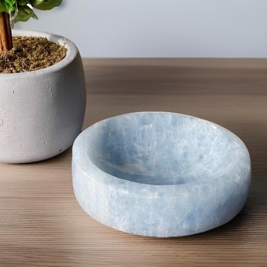Blue Calcite XL Crystal Bowl • Crystal Trinket Plate • Natural Stone ...