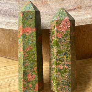 Unakite Tower , Unakite Jasper Point , Green, Pink Crystal Point, Third ...