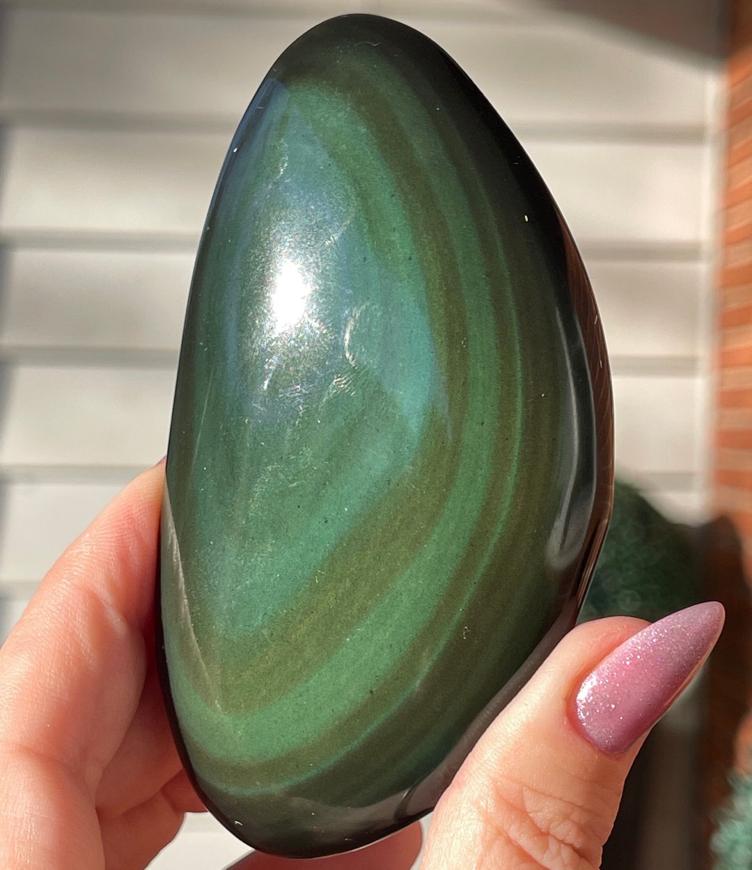 Emerald Green Rainbow Obsidian XL Asymmetrical Palmstone - Etsy