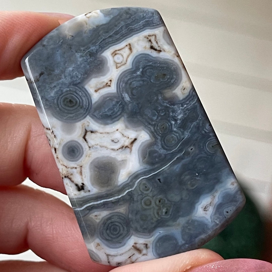 8th Vein Ocean Jasper Slab, Crystal Dog Tag Pendant With Blue Orbs ...