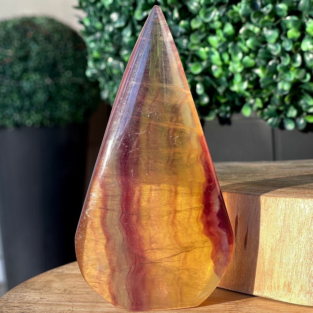 Candy Fluorite Large Flame Drop, Polished Orange Raspberry Fluorite ...