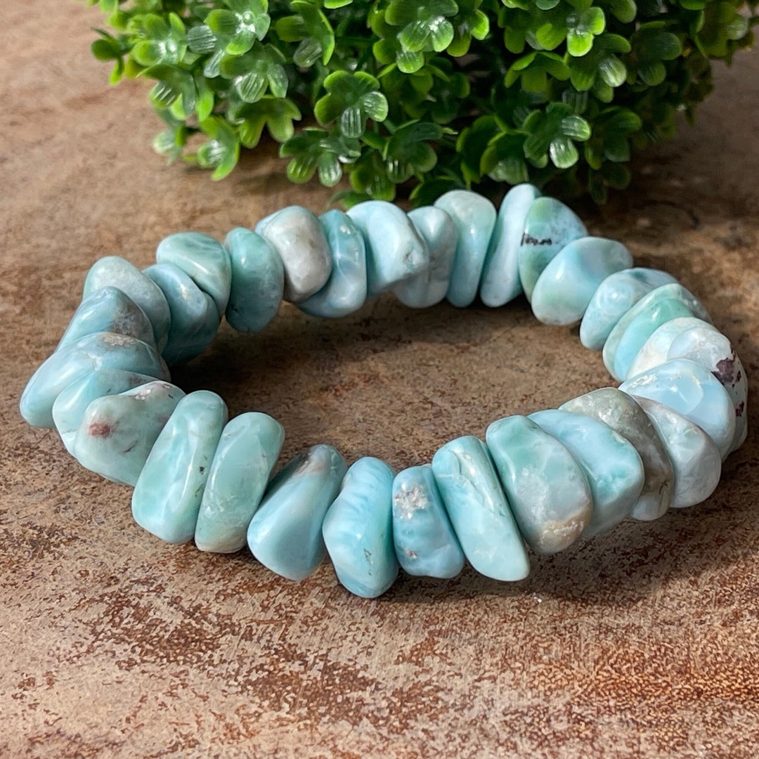 Larimar Freeform Bead Bracelet, Larimar Crystal Beads, Crystal Beaded Bracelets, AAA Grade ...