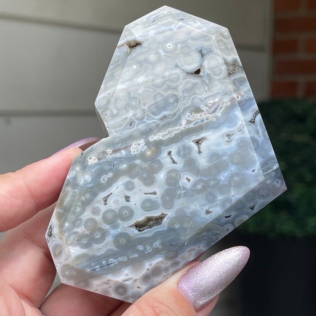 8th Vein Blue Ocean Jasper Faceted Big Heart, Ocean Orbicular Jasper ...