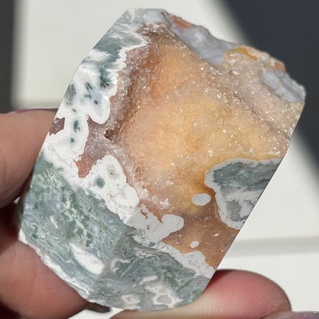 Pink Moss Agate Free Form With Morganite Color Sugar Druzy and Quartz ...