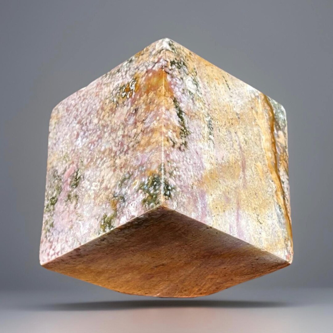 Pastel Sea Jasper Floating Cube, Ocean Jasper Large Paperweight With ...