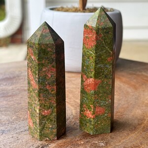 Unakite Tower , Unakite Jasper Point , Green, Pink Crystal Point, Third ...