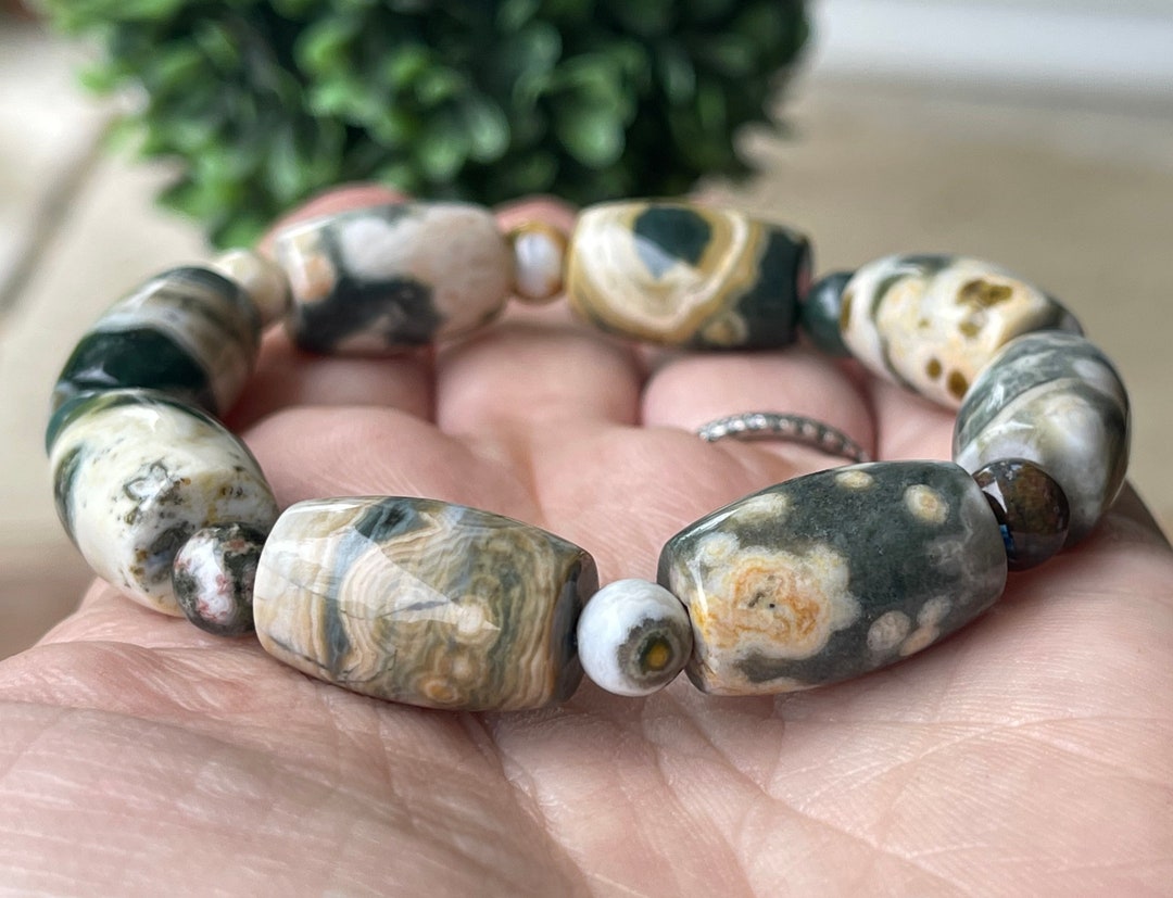 8th , 6th , 4th, 1st Vein Ocean Jasper Bracelet Xlarge Beads. Orbicular ...