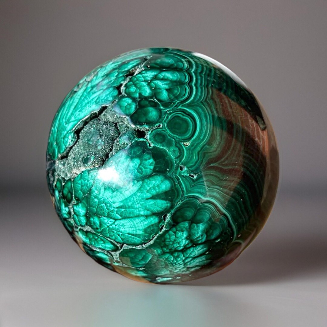 Malachite Sphere With Flowers & Druzy, Malachite Crystal Ball , Unique ...