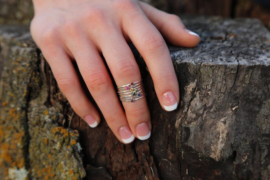 Rainbow 7 Ring Set. Sterling Silver Hammered Stacking Rings - Etsy